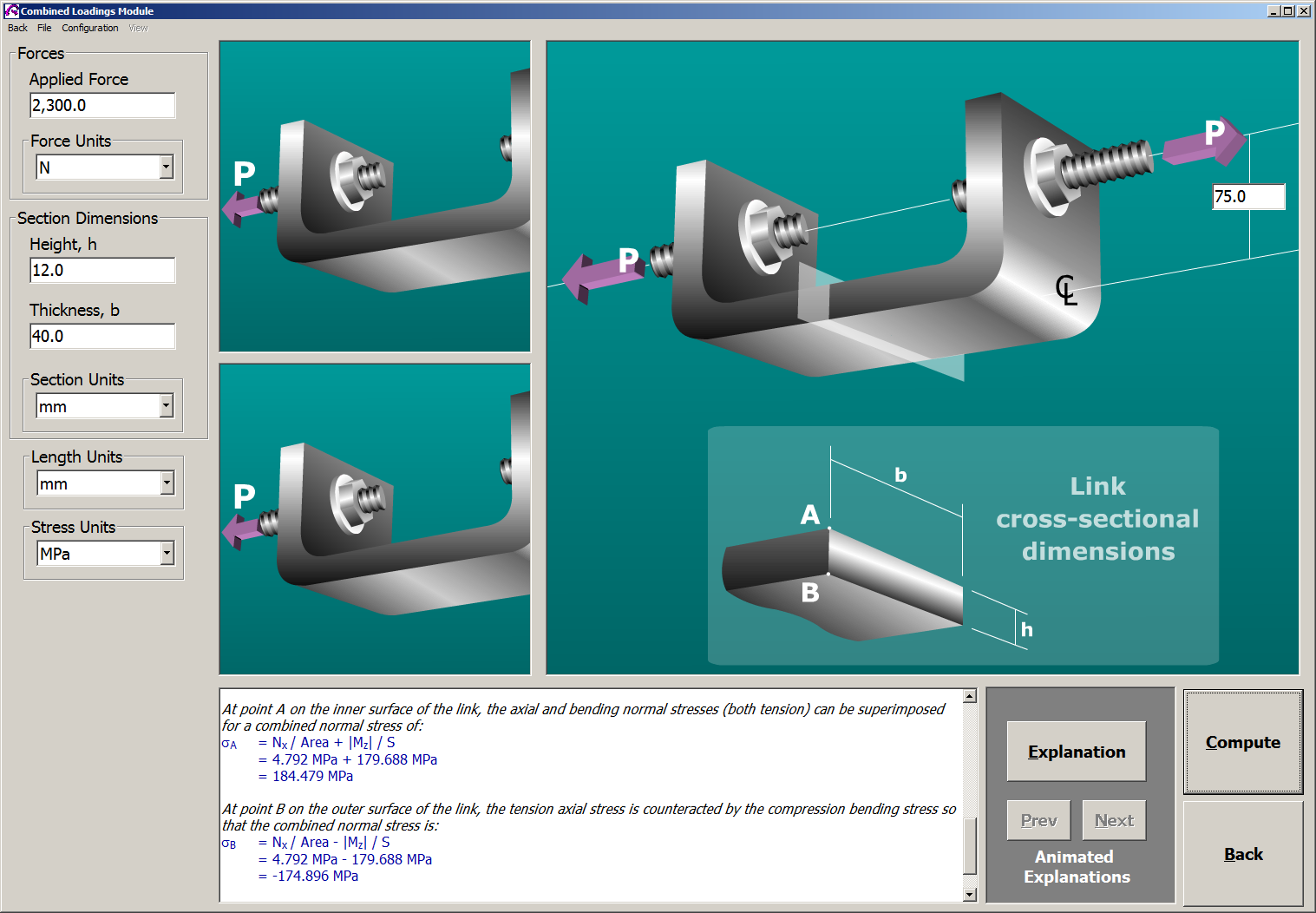 MDSolids Combined Loadings Module Tension Link