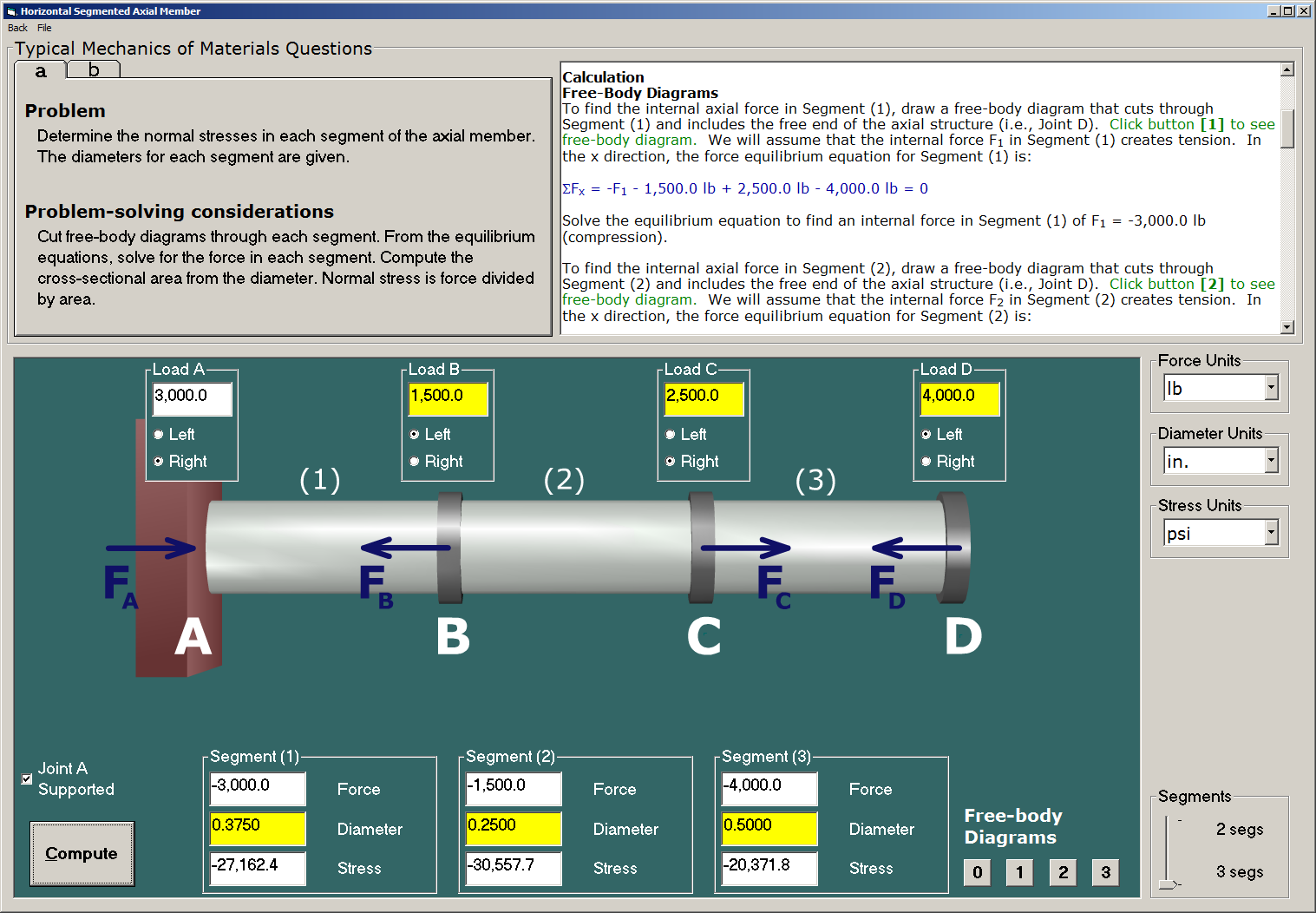 MDSolids: Problem Library Segmented Axial Members Module